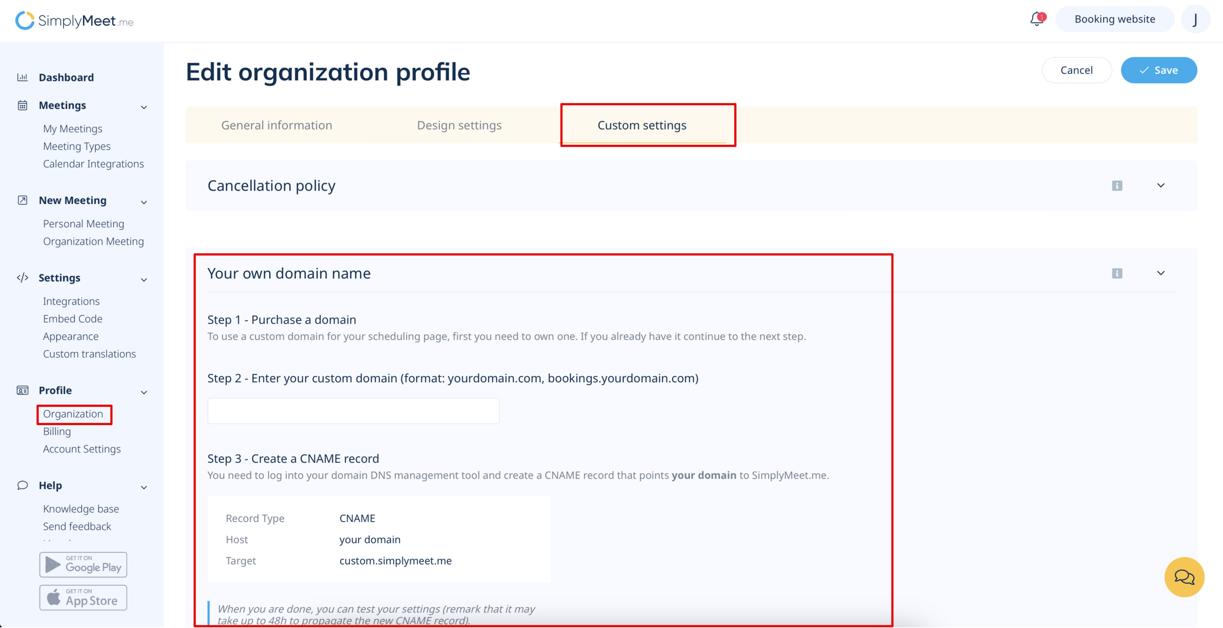 Custom Domain - SimplyMeet.me